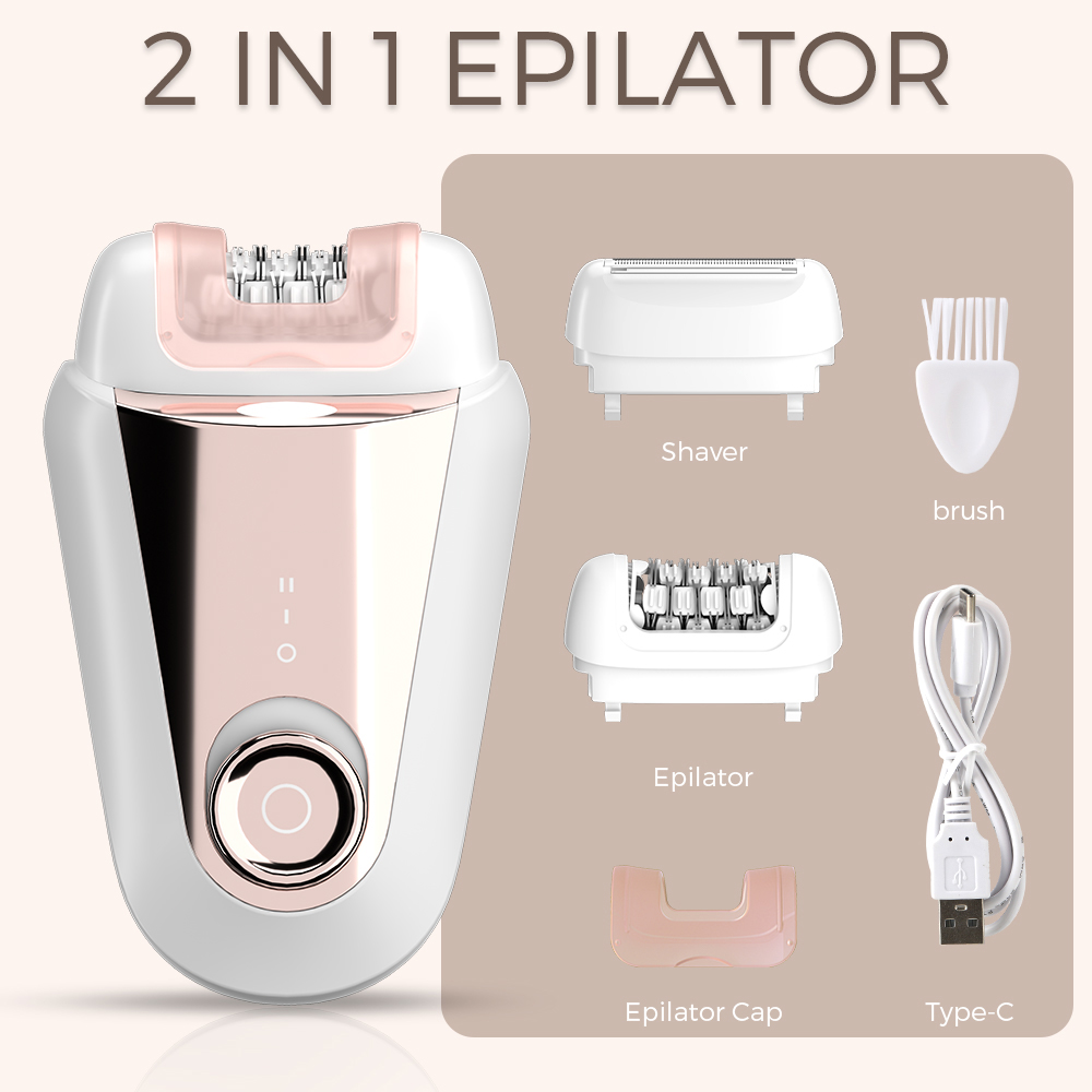 2 in 1 Electric Epilator & Shaver with Epilator Head & Shaver Head, LED ...